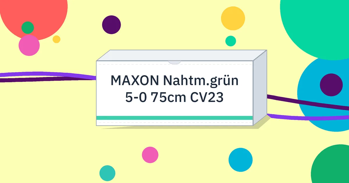 Symbolbild: Packung mit der Aufschrift MAXON Nahtm.grün 5-0 75cm CV23 (PZN 18258934) – Verfügbarkeit und Bezug in Apotheken in Frankfurt am Main