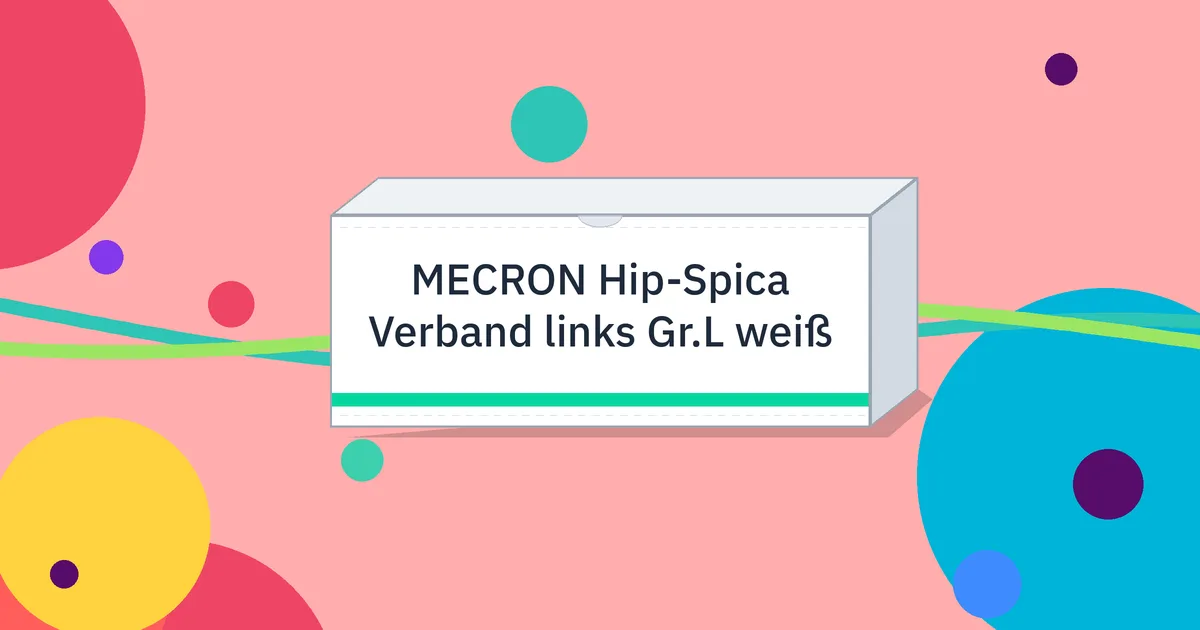 Symbolbild: Packung mit der Aufschrift MECRON Hip-Spica Verband links Gr.L weiß (PZN 14240593) – Verfügbarkeit und Bezug in Apotheken in Frankfurt am Main