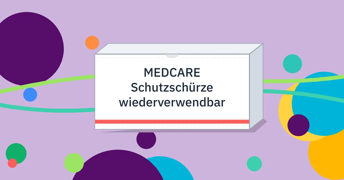 Symbolbild: Packung mit der Aufschrift MEDCARE Schutzschürze wiederverwendbar (PZN 10189843) – Verfügbarkeit und Bezug in Apotheken in Frankfurt am Main