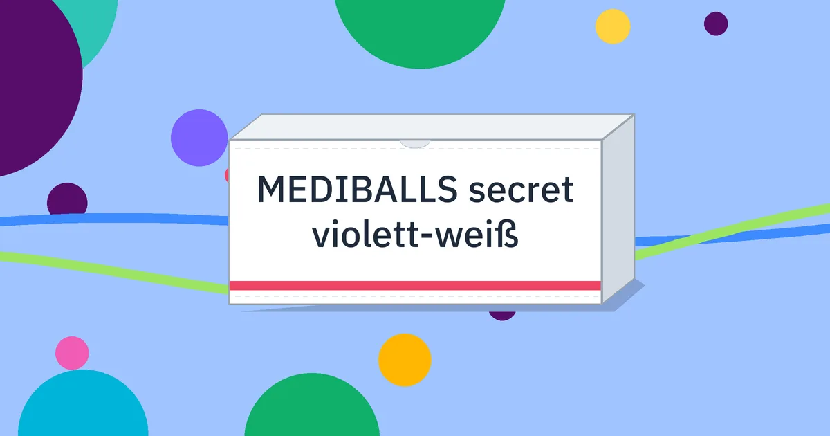 Symbolbild: Packung mit der Aufschrift MEDIBALLS secret violett-weiß (PZN 01472770) – Verfügbarkeit und Bezug in Apotheken in Frankfurt am Main