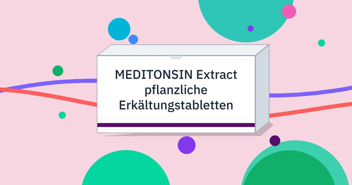 Symbolbild: Packung mit der Aufschrift MEDITONSIN Extract pflanzliche Erkältungstabletten (PZN 19846946) – Verfügbarkeit und Bezug in Apotheken in Frankfurt am Main
