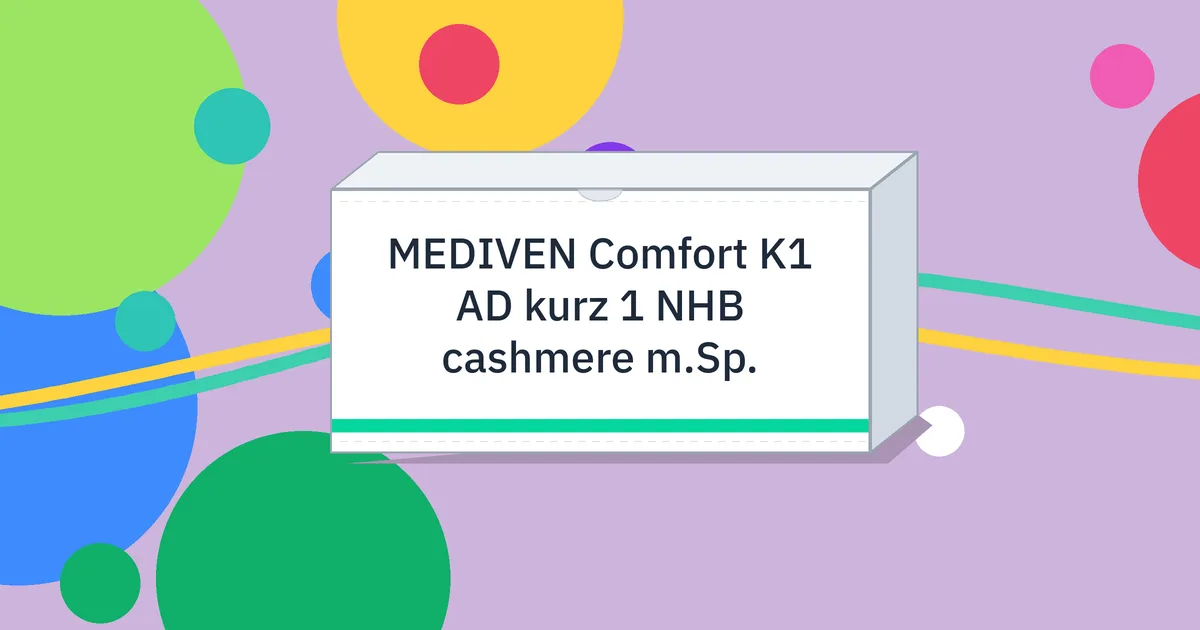 Symbolbild: Packung mit der Aufschrift MEDIVEN Comfort K1 AD kurz 1 NHB cashmere m.Sp. (PZN 14657376) – Verfügbarkeit und Bezug in Apotheken in Frankfurt am Main