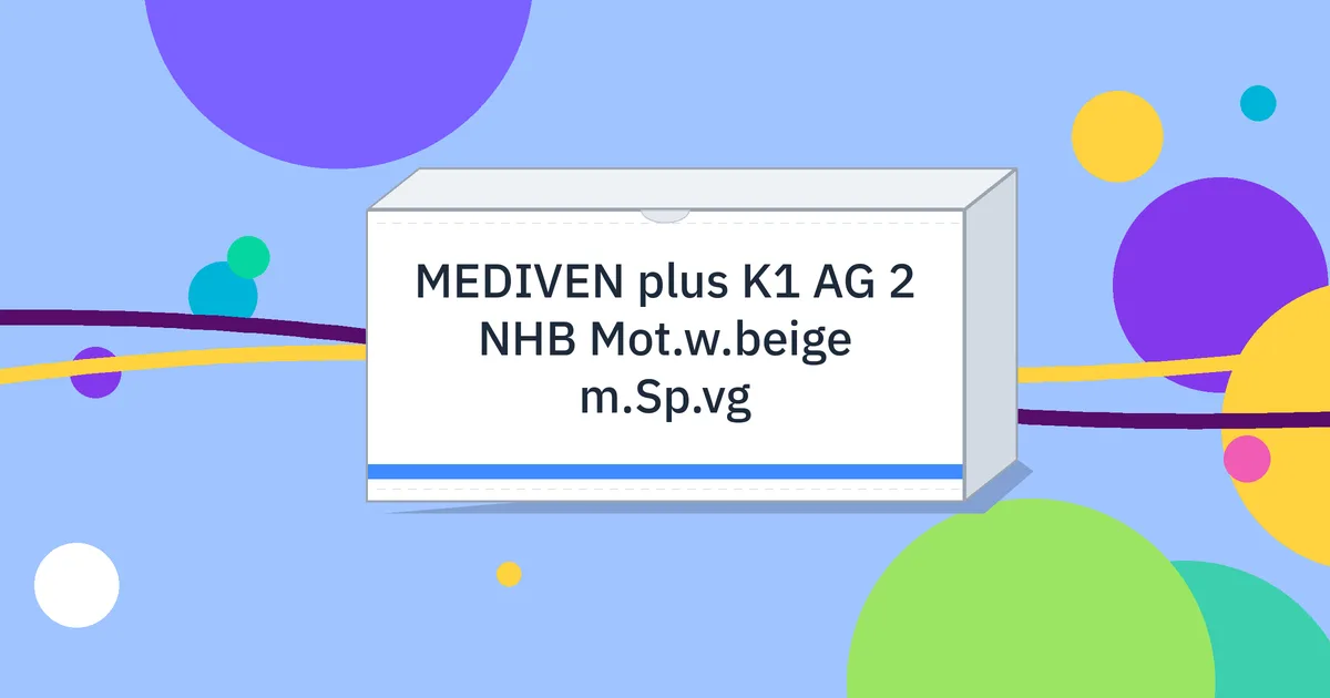 Symbolbild: Packung mit der Aufschrift MEDIVEN plus K1 AG 2 NHB Mot.w.beige m.Sp.vg (PZN 15920574) – Verfügbarkeit und Bezug in Apotheken in Frankfurt am Main