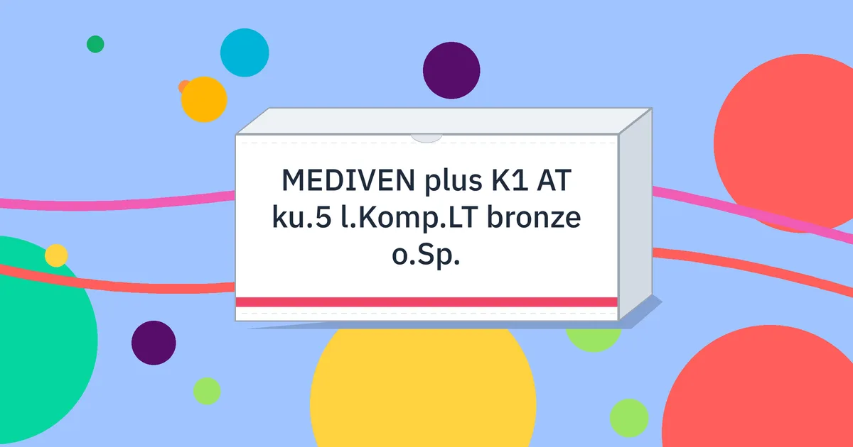 Symbolbild: Packung mit der Aufschrift MEDIVEN plus K1 AT ku.5 l.Komp.LT bronze o.Sp. (PZN 15029647) – Verfügbarkeit und Bezug in Apotheken in Frankfurt am Main