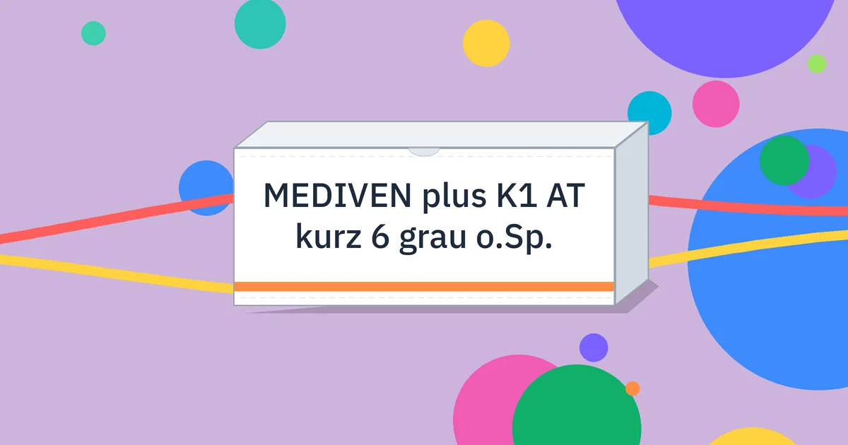 Symbolbild: Packung mit der Aufschrift MEDIVEN plus K1 AT kurz 6 grau o.Sp. (PZN 18931911) – Verfügbarkeit und Bezug in Apotheken in Frankfurt am Main