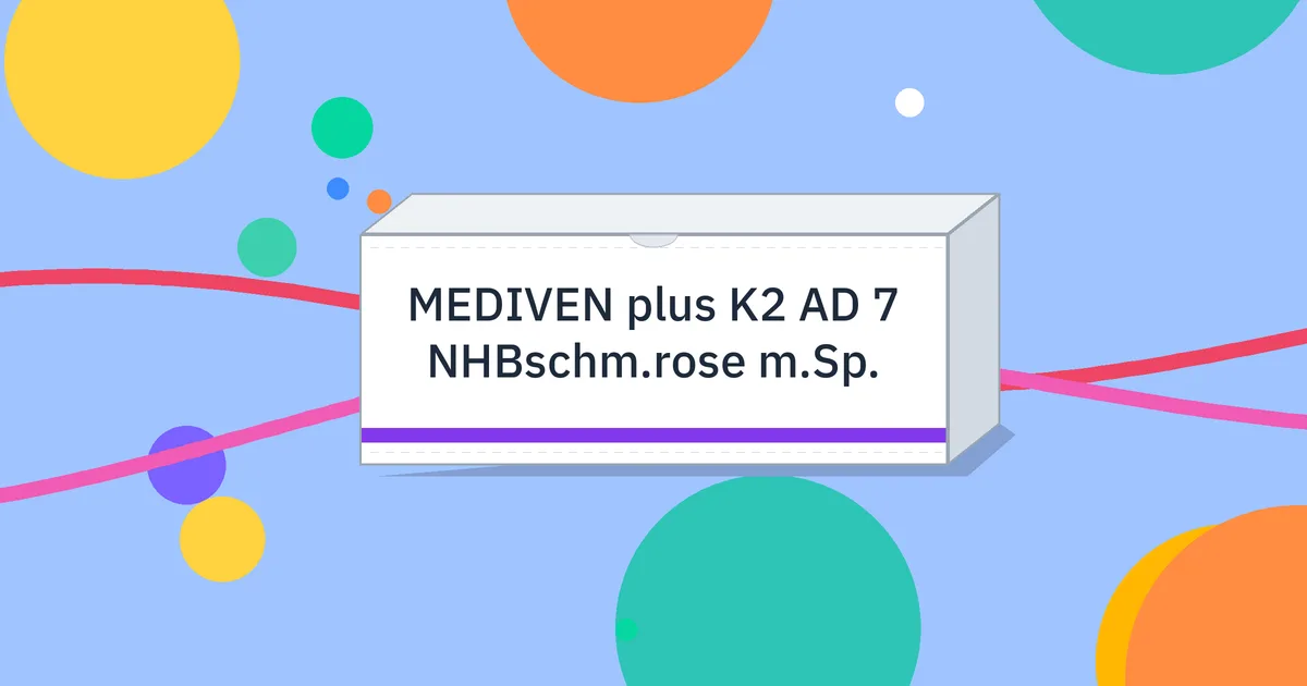 Symbolbild: Packung mit der Aufschrift MEDIVEN plus K2 AD 7 NHBschm.rose m.Sp. (PZN 15938373) – Verfügbarkeit und Bezug in Apotheken in Frankfurt am Main