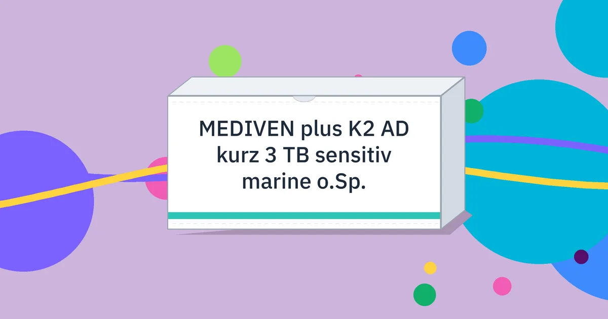 Symbolbild: Packung mit der Aufschrift MEDIVEN plus K2 AD kurz 3 TB sensitiv marine o.Sp. (PZN 15105609) – Verfügbarkeit und Bezug in Apotheken in Frankfurt am Main