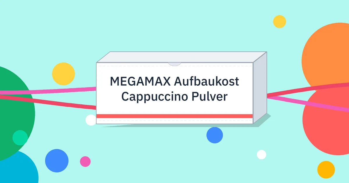 Symbolbild: Packung mit der Aufschrift MEGAMAX Aufbaukost Cappuccino Pulver (PZN 17670532) – Verfügbarkeit und Bezug in Apotheken in Frankfurt am Main