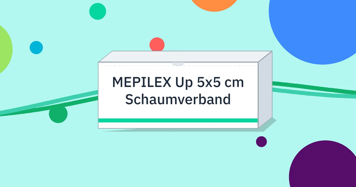 Symbolbild: Packung mit der Aufschrift MEPILEX Up 5x5 cm Schaumverband (PZN 20123785) – Verfügbarkeit und Bezug in Apotheken in Frankfurt am Main