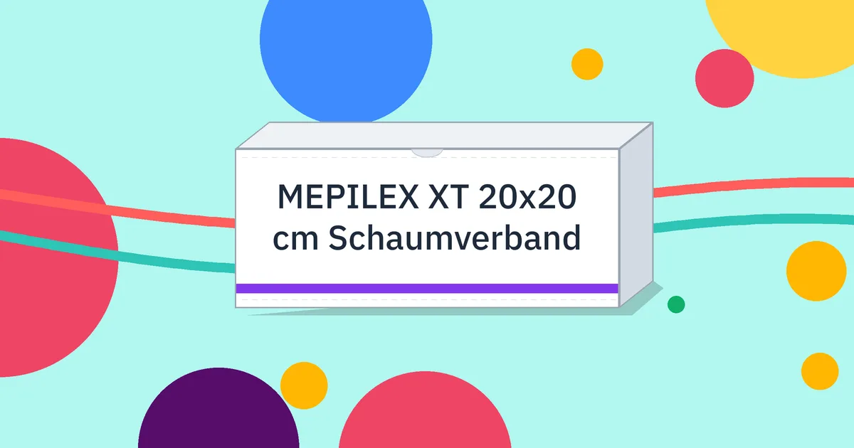 Symbolbild: Packung mit der Aufschrift MEPILEX XT 20x20 cm Schaumverband (PZN 18070260) – Verfügbarkeit und Bezug in Apotheken in Frankfurt am Main
