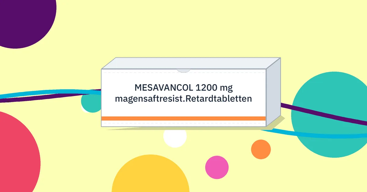 Symbolbild: Packung mit der Aufschrift MESAVANCOL 1200 mg magensaftresist.Retardtabletten (PZN 19690326) – Verfügbarkeit und Bezug in Apotheken in Frankfurt am Main