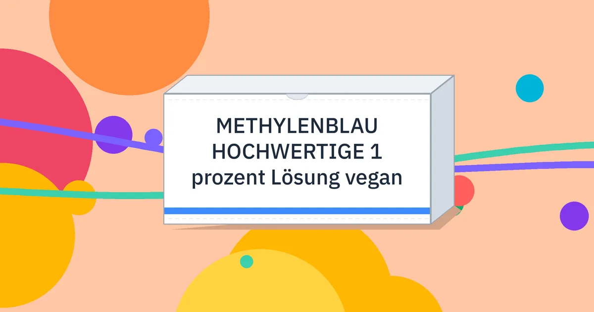 Symbolbild: Packung mit der Aufschrift METHYLENBLAU HOCHWERTIGE 1 prozent Lösung vegan (PZN 19274148) – Verfügbarkeit und Bezug in Apotheken in Frankfurt am Main
