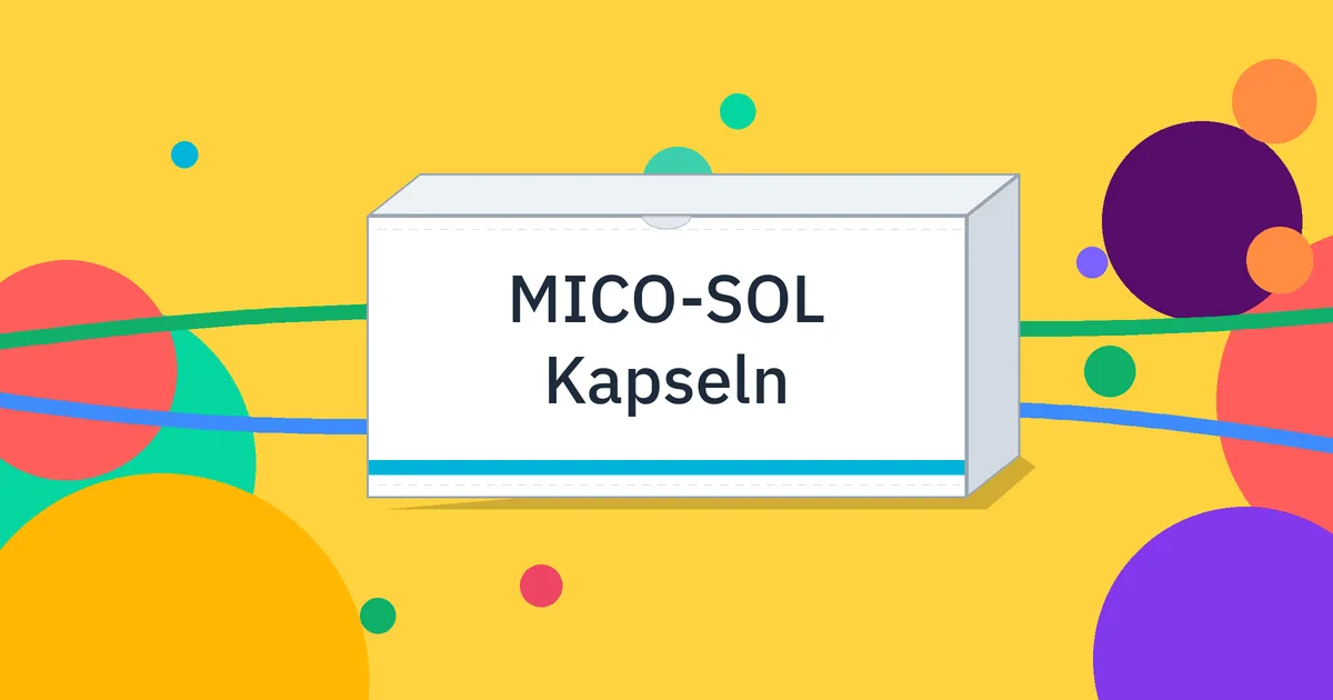 Symbolbild: Packung mit der Aufschrift MICO-SOL Kapseln (PZN 15306093) – Verfügbarkeit und Bezug in Apotheken in Frankfurt am Main