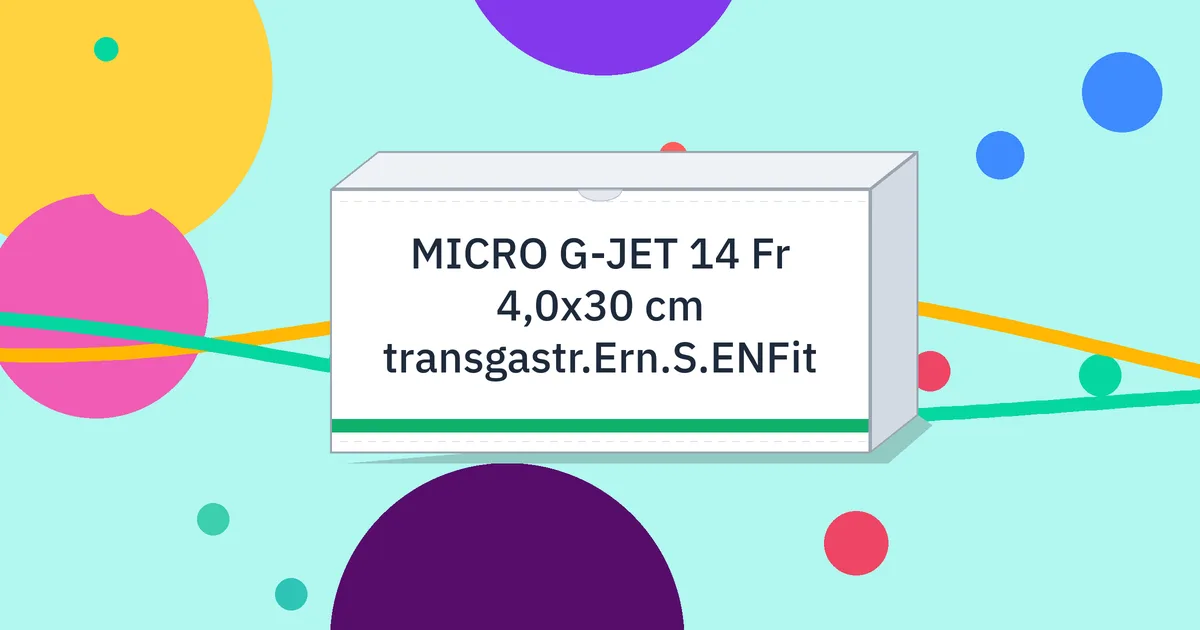 Symbolbild: Packung mit der Aufschrift MICRO G-JET 14 Fr 4,0x30 cm transgastr.Ern.S.ENFit (PZN 17818816) – Verfügbarkeit und Bezug in Apotheken in Frankfurt am Main