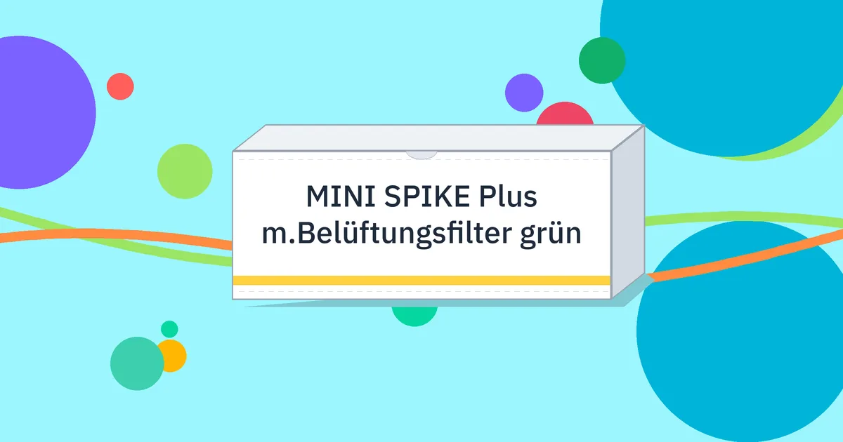 Symbolbild: Packung mit der Aufschrift MINI SPIKE Plus m.Belüftungsfilter grün (PZN 16838768) – Verfügbarkeit und Bezug in Apotheken in Frankfurt am Main
