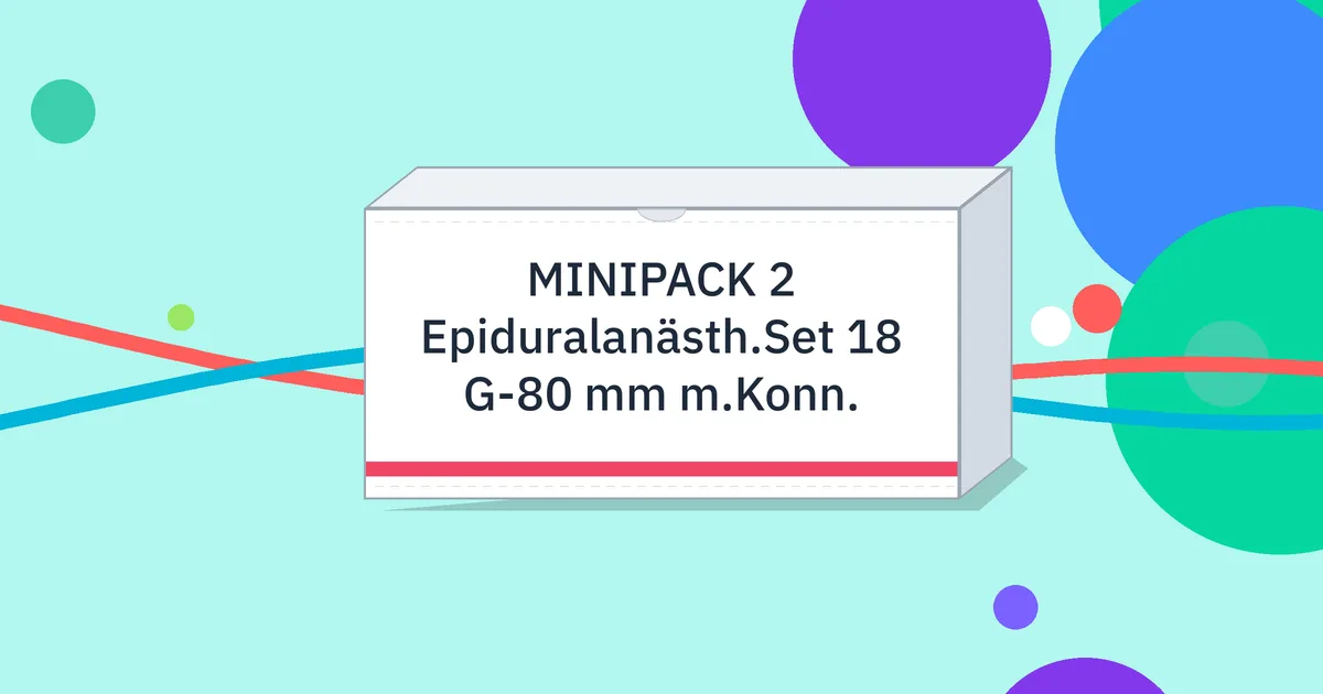 Symbolbild: Packung mit der Aufschrift MINIPACK 2 Epiduralanästh.Set 18 G-80 mm m.Konn. (PZN 09215854) – Verfügbarkeit und Bezug in Apotheken in Frankfurt am Main