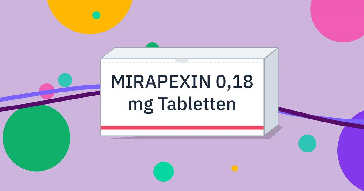 Symbolbild: Packung mit der Aufschrift MIRAPEXIN 0,18 mg Tabletten (PZN 04257612) – Verfügbarkeit und Bezug in Apotheken in Frankfurt am Main