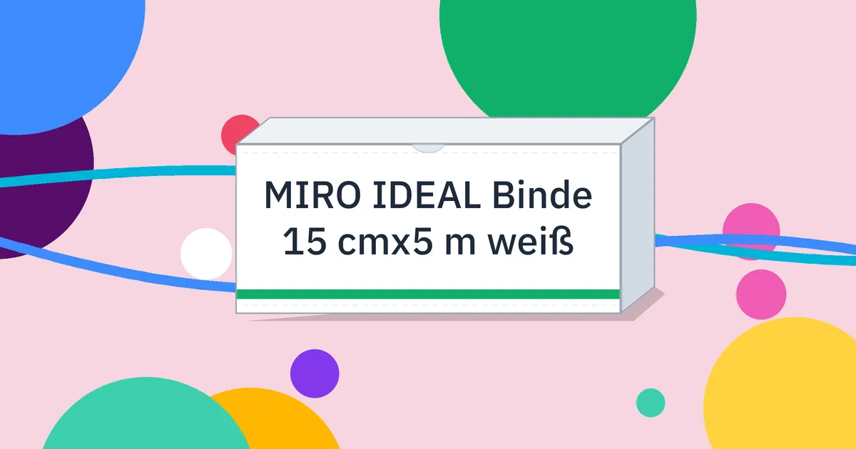 Symbolbild: Packung mit der Aufschrift MIRO IDEAL Binde 15 cmx5 m weiß (PZN 06853264) – Verfügbarkeit und Bezug in Apotheken in Frankfurt am Main