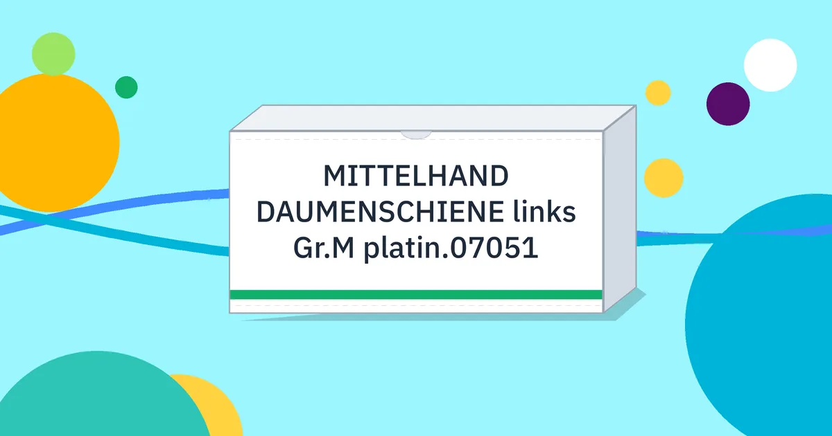 Symbolbild: Packung mit der Aufschrift MITTELHAND DAUMENSCHIENE links Gr.M platin.07051 (PZN 13987048) – Verfügbarkeit und Bezug in Apotheken in Frankfurt am Main