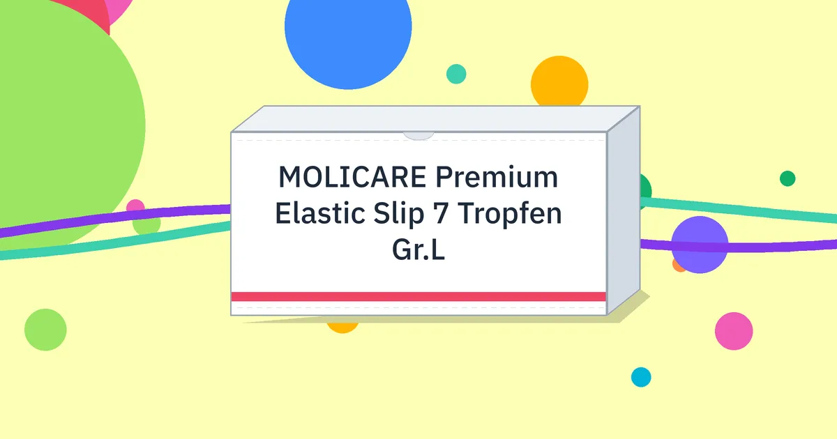 Symbolbild: Packung mit der Aufschrift MOLICARE Premium Elastic Slip 7 Tropfen Gr.L (PZN 14211031) – Verfügbarkeit und Bezug in Apotheken in Frankfurt am Main