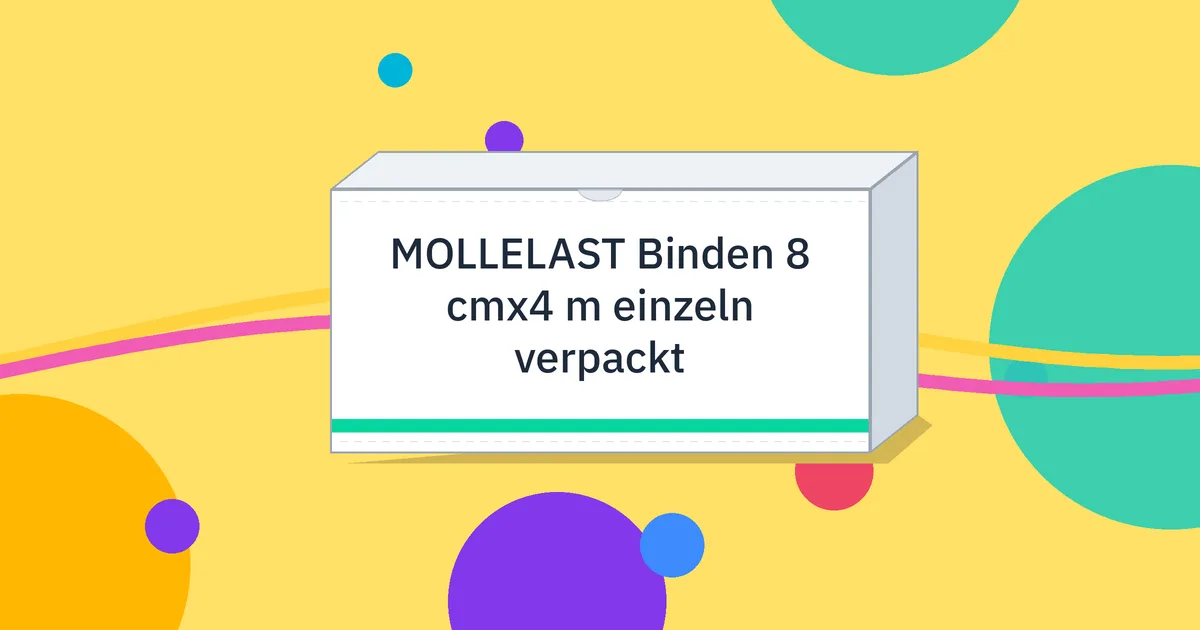 Symbolbild: Packung mit der Aufschrift MOLLELAST Binden 8 cmx4 m einzeln verpackt (PZN 15420883) – Verfügbarkeit und Bezug in Apotheken in Frankfurt am Main
