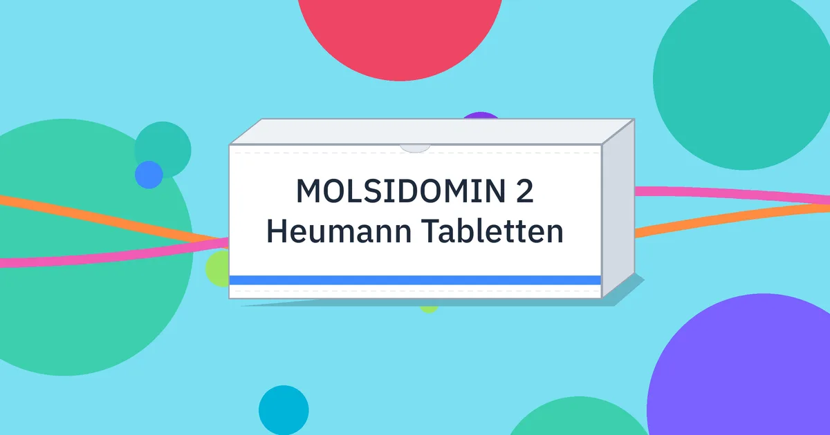 Symbolbild: Packung mit der Aufschrift MOLSIDOMIN 2 Heumann Tabletten (PZN 03910961) – Verfügbarkeit und Bezug in Apotheken in Frankfurt am Main