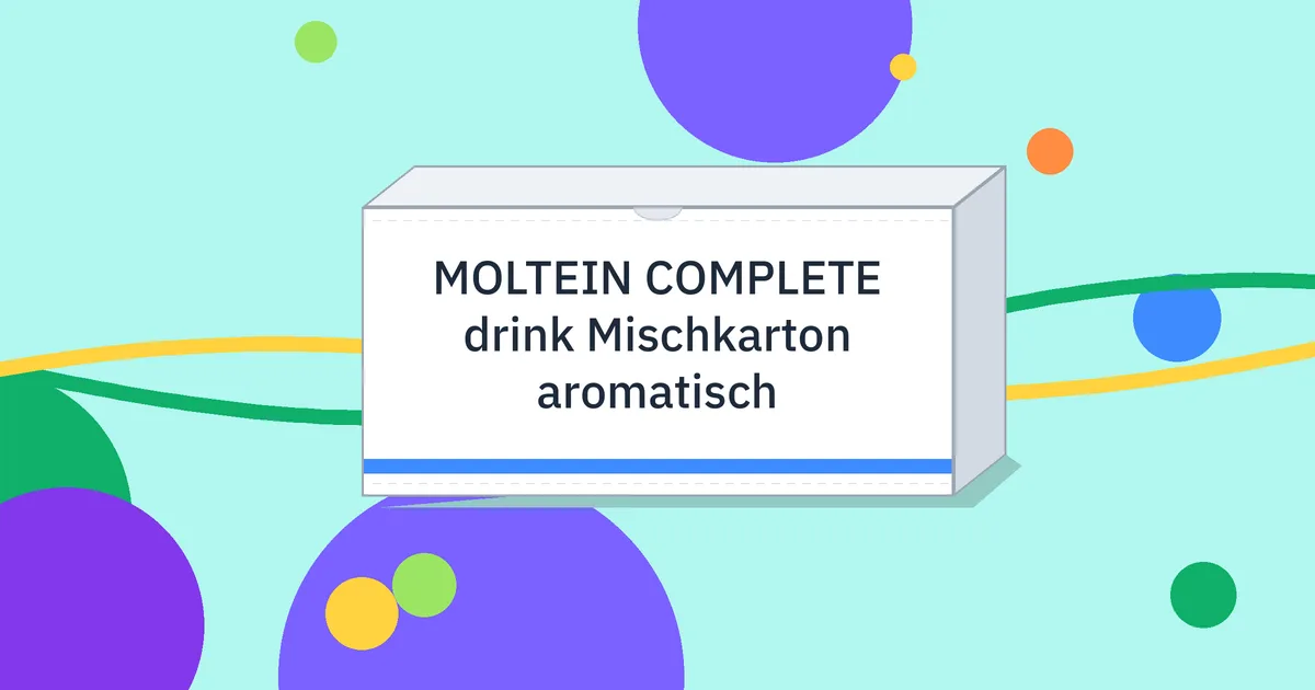 Symbolbild: Packung mit der Aufschrift MOLTEIN COMPLETE drink Mischkarton aromatisch (PZN 20701638) – Verfügbarkeit und Bezug in Apotheken in Frankfurt am Main