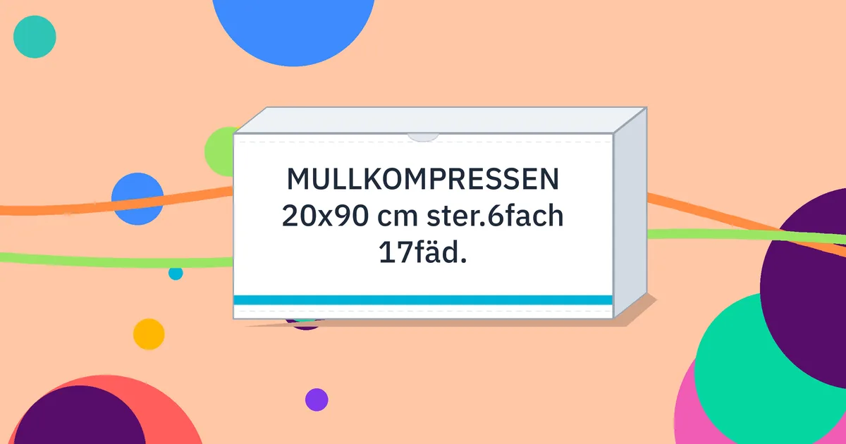 Symbolbild: Packung mit der Aufschrift MULLKOMPRESSEN 20x90 cm ster.6fach 17fäd. (PZN 06929004) – Verfügbarkeit und Bezug in Apotheken in Frankfurt am Main