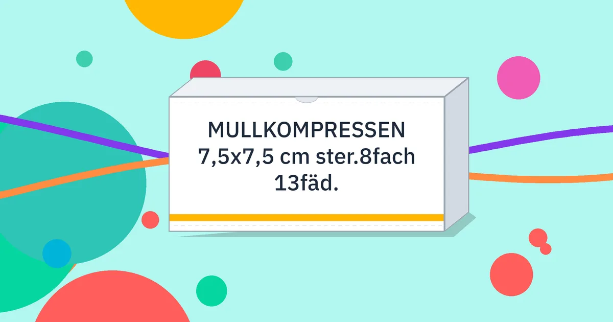 Symbolbild: Packung mit der Aufschrift MULLKOMPRESSEN 7,5x7,5 cm ster.8fach 13fäd. (PZN 06928803) – Verfügbarkeit und Bezug in Apotheken in Frankfurt am Main