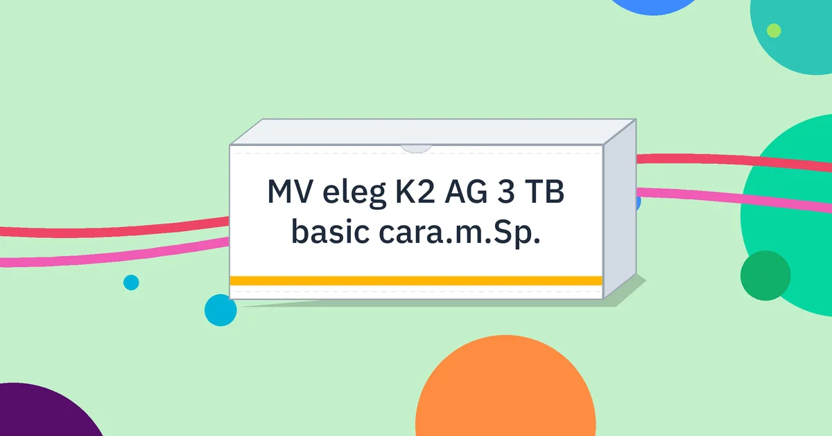 Symbolbild: Packung mit der Aufschrift MV eleg K2 AG 3 TB basic cara.m.Sp. (PZN 00214126) – Verfügbarkeit und Bezug in Apotheken in Frankfurt am Main