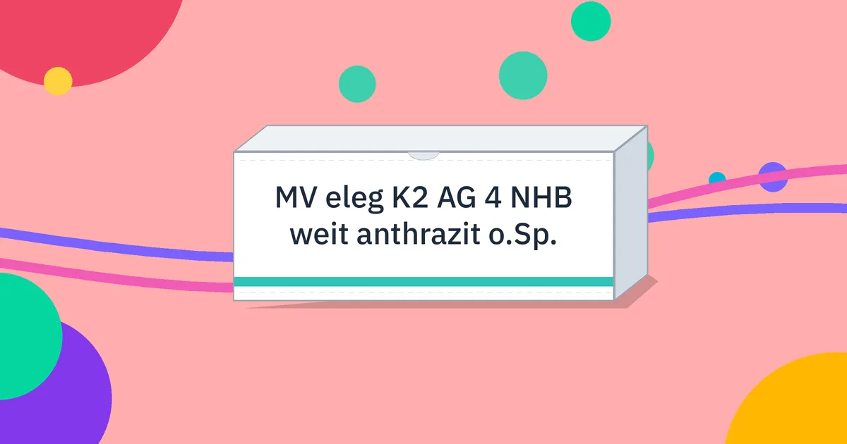 Symbolbild: Packung mit der Aufschrift MV eleg K2 AG 4 NHB weit anthrazit o.Sp. (PZN 15728049) – Verfügbarkeit und Bezug in Apotheken in Frankfurt am Main