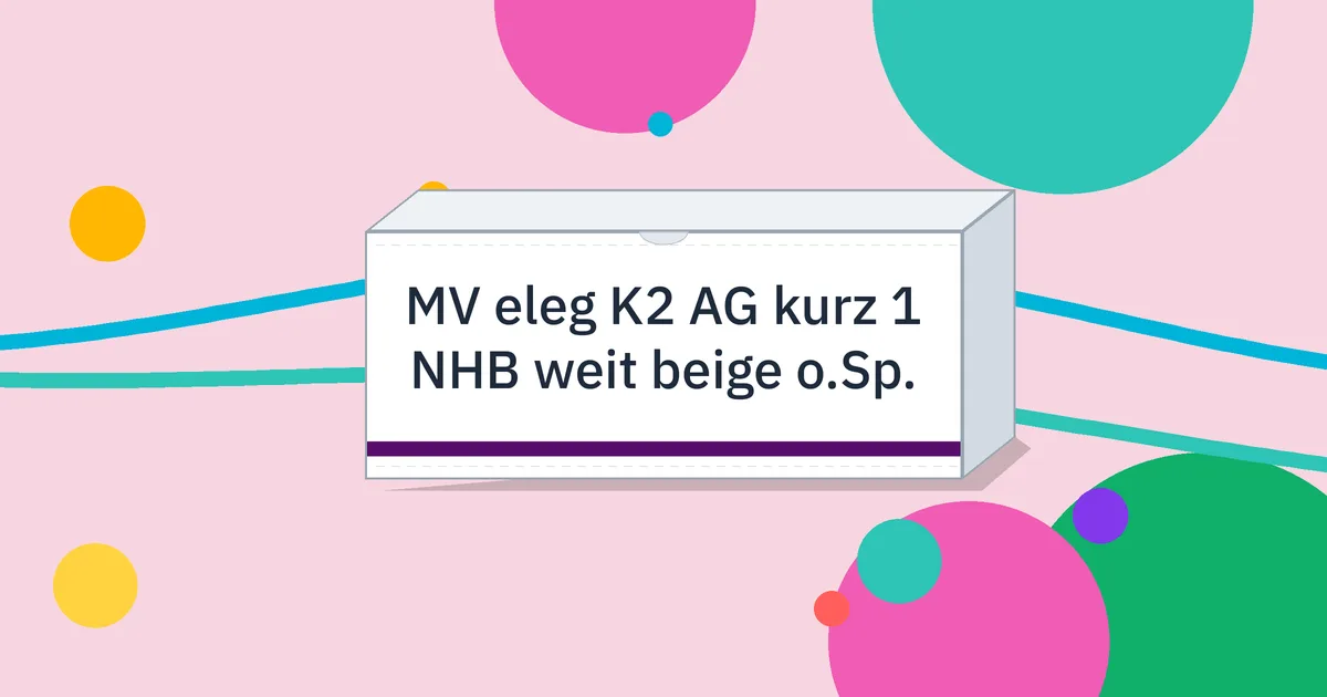 Symbolbild: Packung mit der Aufschrift MV eleg K2 AG kurz 1 NHB weit beige o.Sp. (PZN 15714981) – Verfügbarkeit und Bezug in Apotheken in Frankfurt am Main