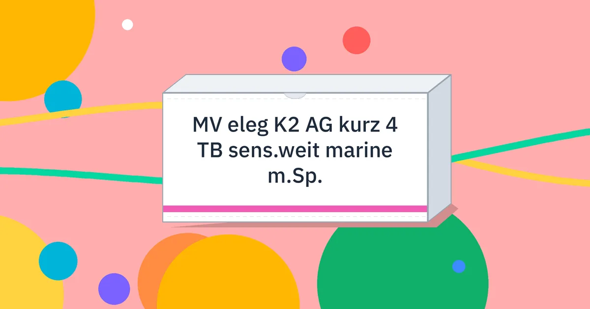 Symbolbild: Packung mit der Aufschrift MV eleg K2 AG kurz 4 TB sens.weit marine m.Sp. (PZN 14607013) – Verfügbarkeit und Bezug in Apotheken in Frankfurt am Main