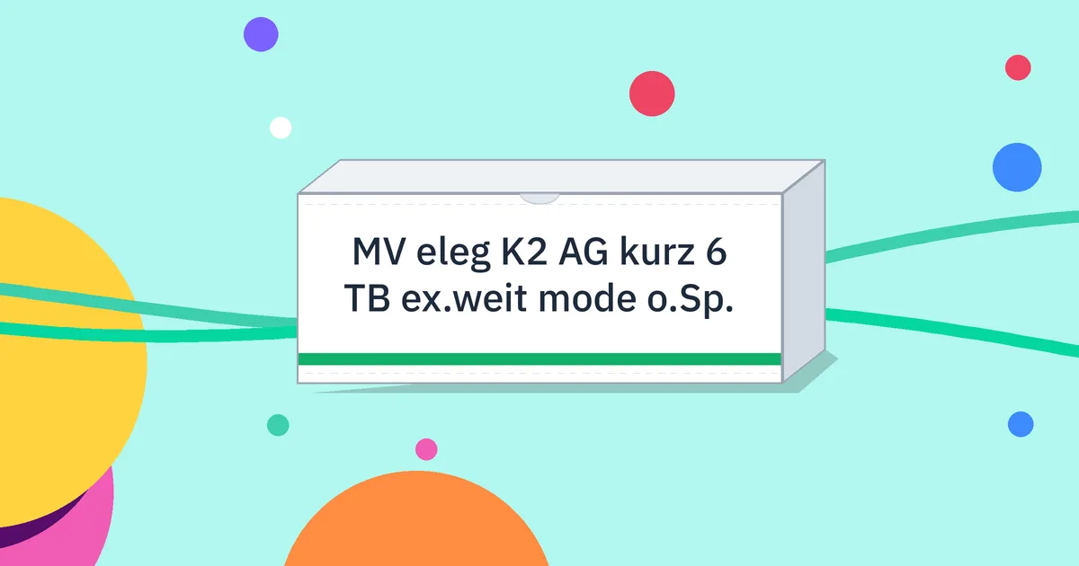 Symbolbild: Packung mit der Aufschrift MV eleg K2 AG kurz 6 TB ex.weit mode o.Sp. (PZN 09880333) – Verfügbarkeit und Bezug in Apotheken in Frankfurt am Main