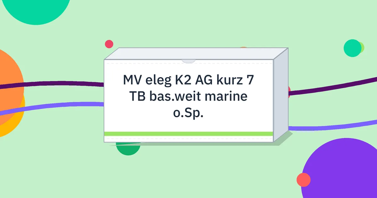 Symbolbild: Packung mit der Aufschrift MV eleg K2 AG kurz 7 TB bas.weit marine o.Sp. (PZN 14608432) – Verfügbarkeit und Bezug in Apotheken in Frankfurt am Main