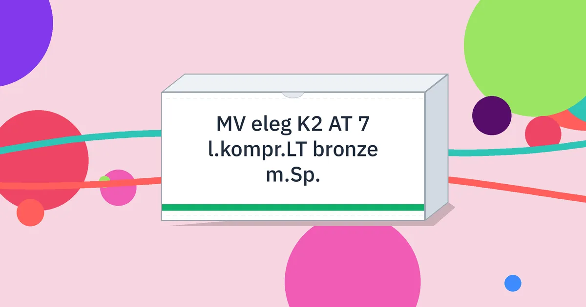 Symbolbild: Packung mit der Aufschrift MV eleg K2 AT 7 l.kompr.LT bronze m.Sp. (PZN 15285161) – Verfügbarkeit und Bezug in Apotheken in Frankfurt am Main