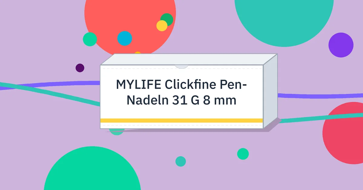 Symbolbild: Packung mit der Aufschrift MYLIFE Clickfine Pen-Nadeln 31 G 8 mm (PZN 09897888) – Verfügbarkeit und Bezug in Apotheken in Frankfurt am Main