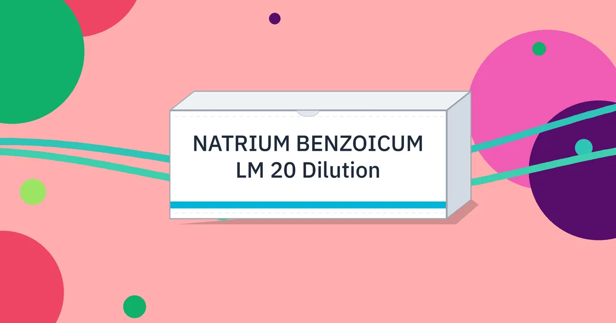Symbolbild: Packung mit der Aufschrift NATRIUM BENZOICUM LM 20 Dilution (PZN 12959908) – Verfügbarkeit und Bezug in Apotheken in Frankfurt am Main