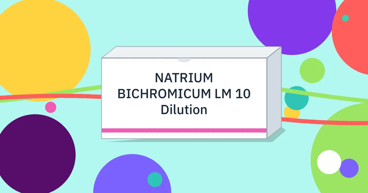 Symbolbild: Packung mit der Aufschrift NATRIUM BICHROMICUM LM 10 Dilution (PZN 12960739) – Verfügbarkeit und Bezug in Apotheken in Frankfurt am Main