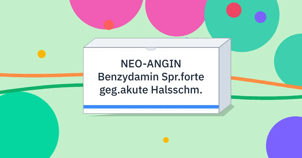 Symbolbild: Packung mit der Aufschrift NEO-ANGIN Benzydamin Spr.forte geg.akute Halsschm. (PZN 18499796) – Verfügbarkeit und Bezug in Apotheken in Frankfurt am Main