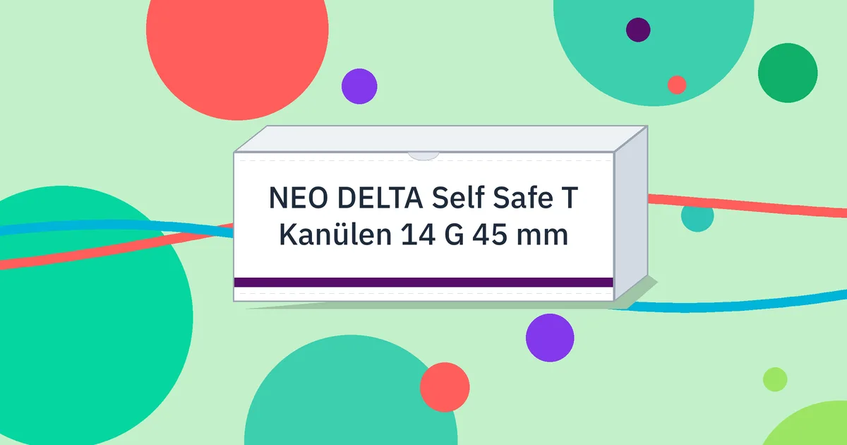 Symbolbild: Packung mit der Aufschrift NEO DELTA Self Safe T Kanülen 14 G 45 mm (PZN 07766509) – Verfügbarkeit und Bezug in Apotheken in Frankfurt am Main