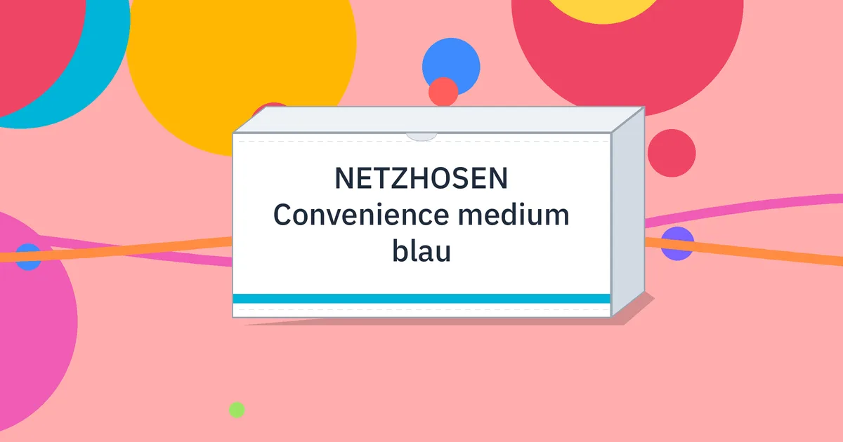 Symbolbild: Packung mit der Aufschrift NETZHOSEN Convenience medium blau (PZN 02032085) – Verfügbarkeit und Bezug in Apotheken in Frankfurt am Main