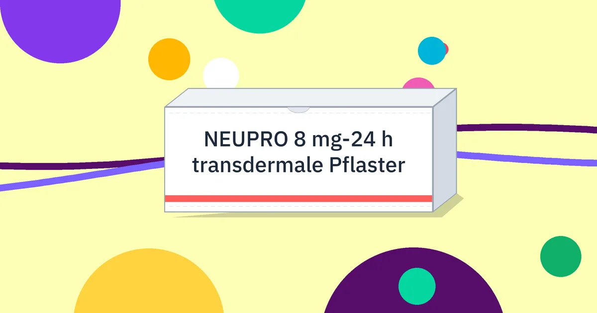 Symbolbild: Packung mit der Aufschrift NEUPRO 8 mg-24 h transdermale Pflaster (PZN 09339852) – Verfügbarkeit und Bezug in Apotheken in Frankfurt am Main