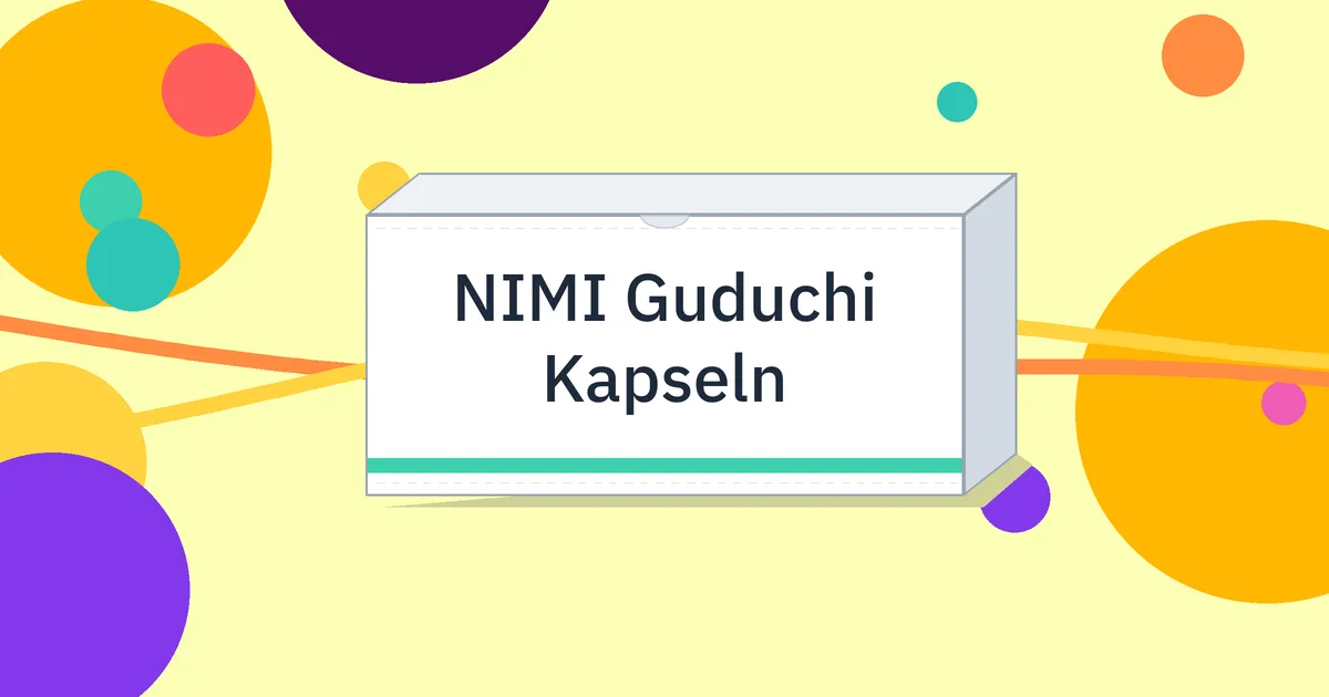 Symbolbild: Packung mit der Aufschrift NIMI Guduchi Kapseln (PZN 14234807) – Verfügbarkeit und Bezug in Apotheken in Frankfurt am Main