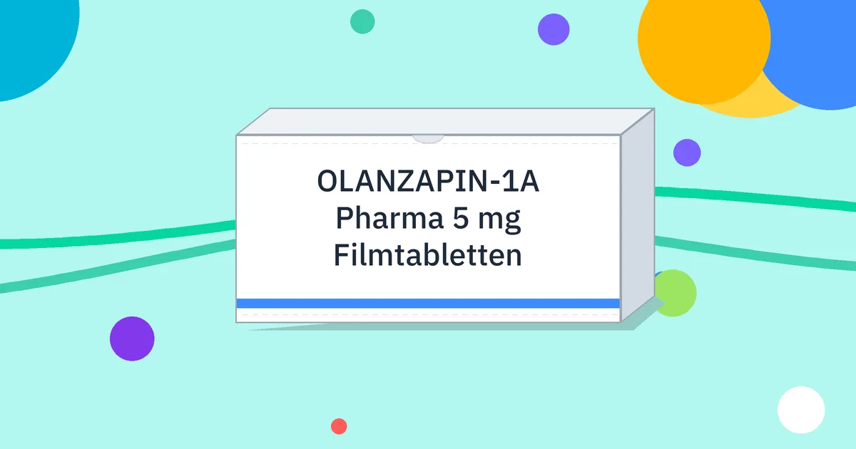 Symbolbild: Packung mit der Aufschrift OLANZAPIN-1A Pharma 5 mg Filmtabletten (PZN 09064013) – Verfügbarkeit und Bezug in Apotheken in Frankfurt am Main