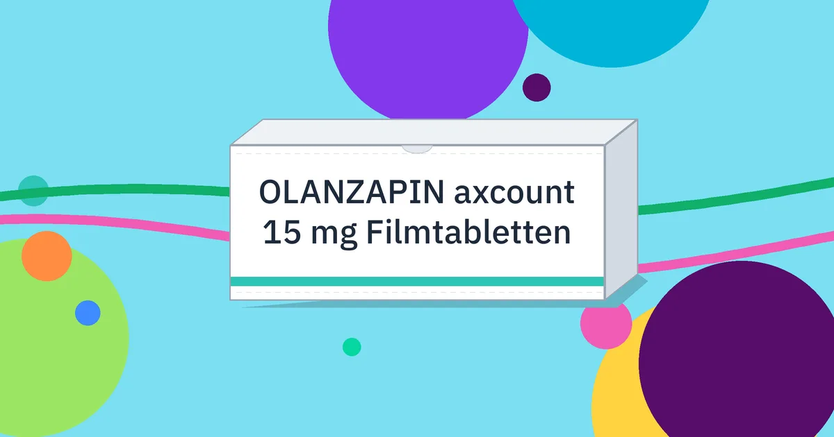 Symbolbild: Packung mit der Aufschrift OLANZAPIN axcount 15 mg Filmtabletten (PZN 10522314) – Verfügbarkeit und Bezug in Apotheken in Frankfurt am Main