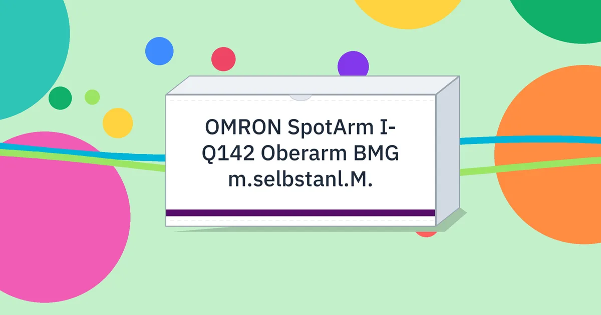 Symbolbild: Packung mit der Aufschrift OMRON SpotArm I-Q142 Oberarm BMG m.selbstanl.M. (PZN 01173843) – Verfügbarkeit und Bezug in Apotheken in Frankfurt am Main