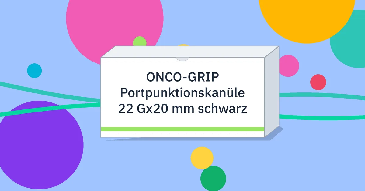 Symbolbild: Packung mit der Aufschrift ONCO-GRIP Portpunktionskanüle 22 Gx20 mm schwarz (PZN 09199730) – Verfügbarkeit und Bezug in Apotheken in Frankfurt am Main