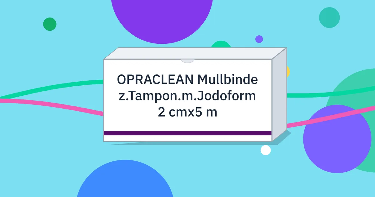 Symbolbild: Packung mit der Aufschrift OPRACLEAN Mullbinde z.Tampon.m.Jodoform 2 cmx5 m (PZN 19510353) – Verfügbarkeit und Bezug in Apotheken in Frankfurt am Main