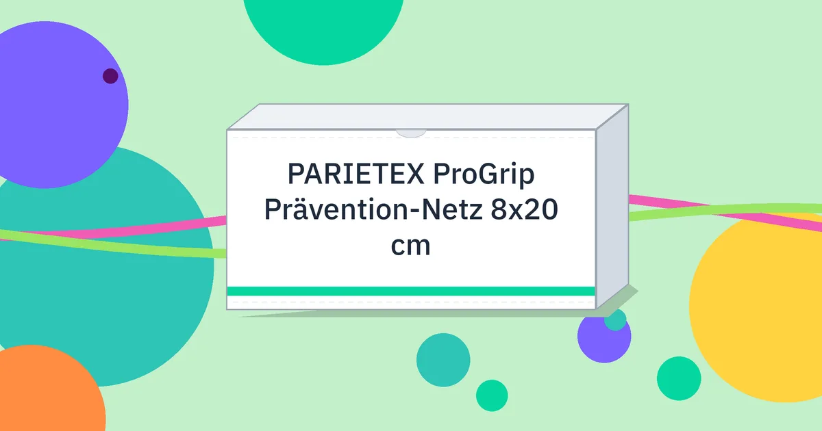 Symbolbild: Packung mit der Aufschrift PARIETEX ProGrip Prävention-Netz 8x20 cm (PZN 18258437) – Verfügbarkeit und Bezug in Apotheken in Frankfurt am Main